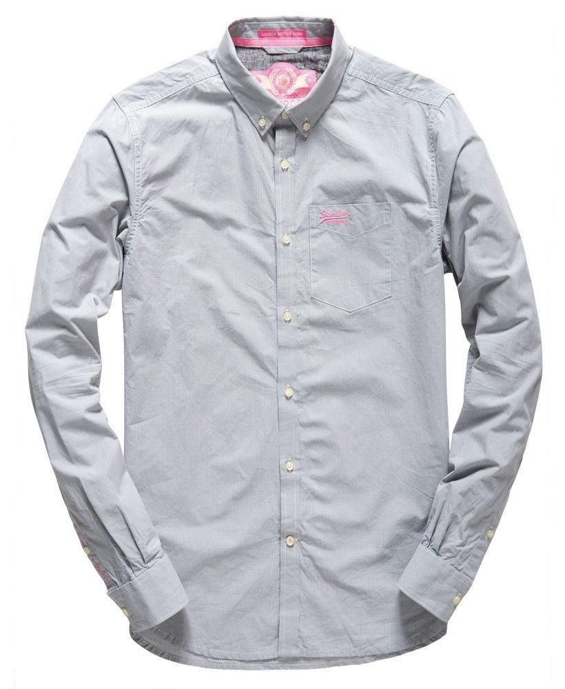 mens London Button Down Shirt in Bull Check Grey | Superdry UK
