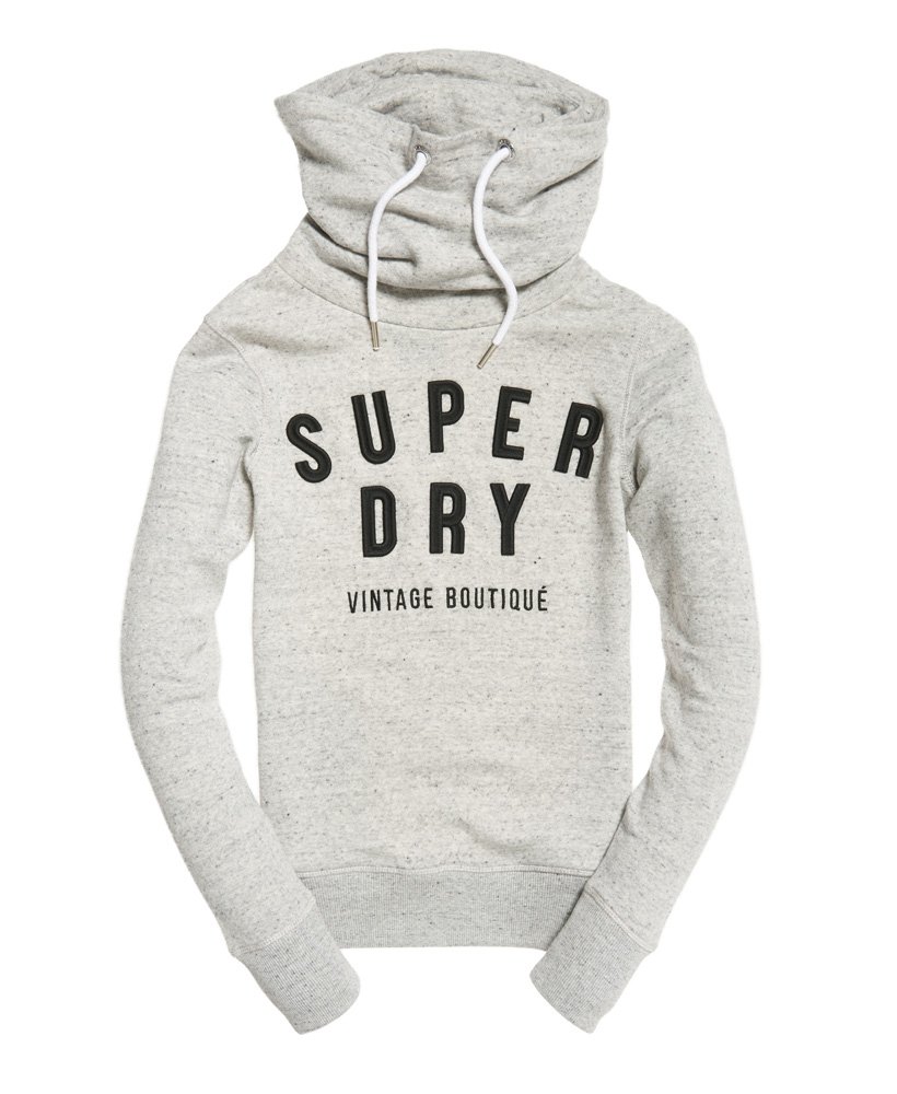 womens Applique Funnel Hoodie in GREY MARL NEP | Superdry UK