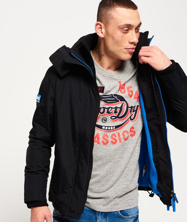 mens Pop Zip Hooded Arctic Windcheater in BLACK/DENBY BLUE | Superdry IE