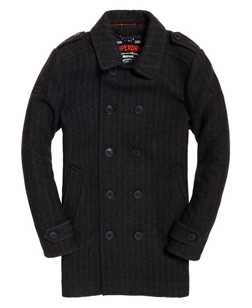 mens Bridge Coat in Grey Herringbone | Superdry UK