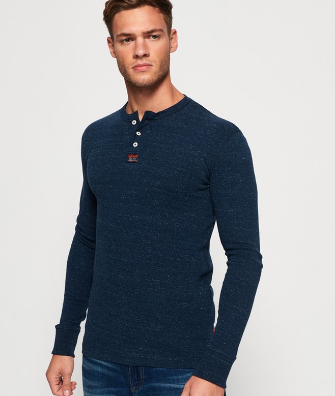 mens Heritage Grandad Long Sleeve Top in Washington State Blue Grit ...