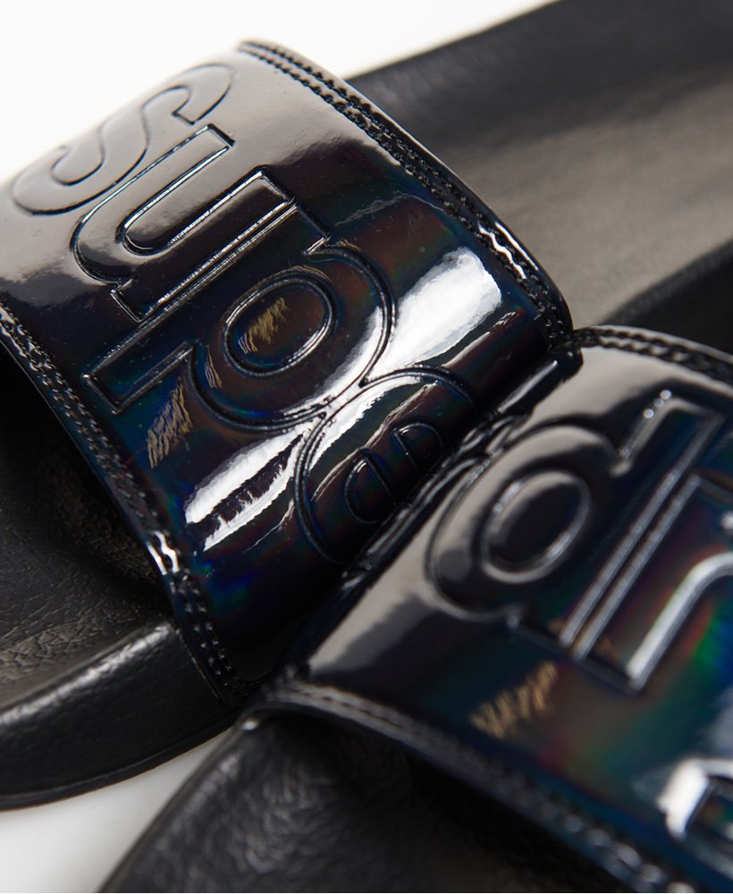 womens Pool Sliders in Black/Black Holo | Superdry UK