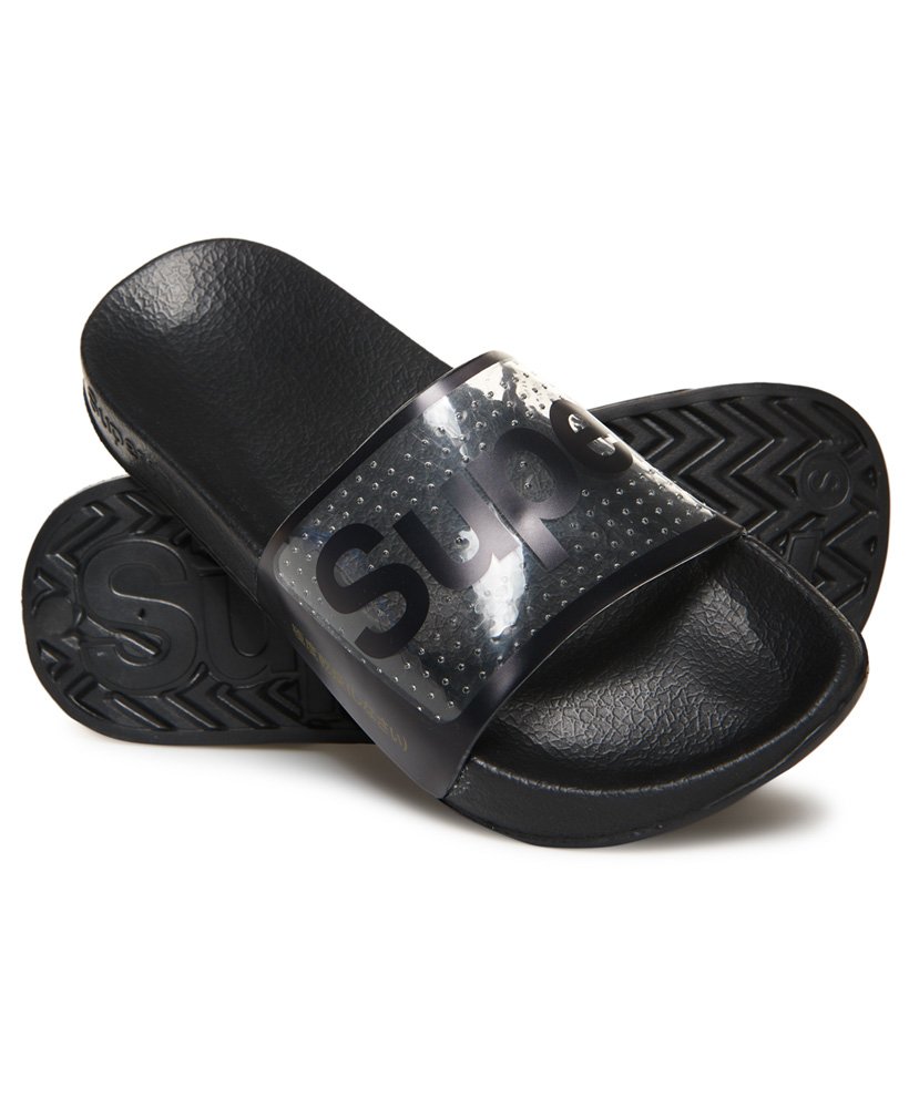 womens Perforated Jelly Pool Sliders in Black | Superdry UK