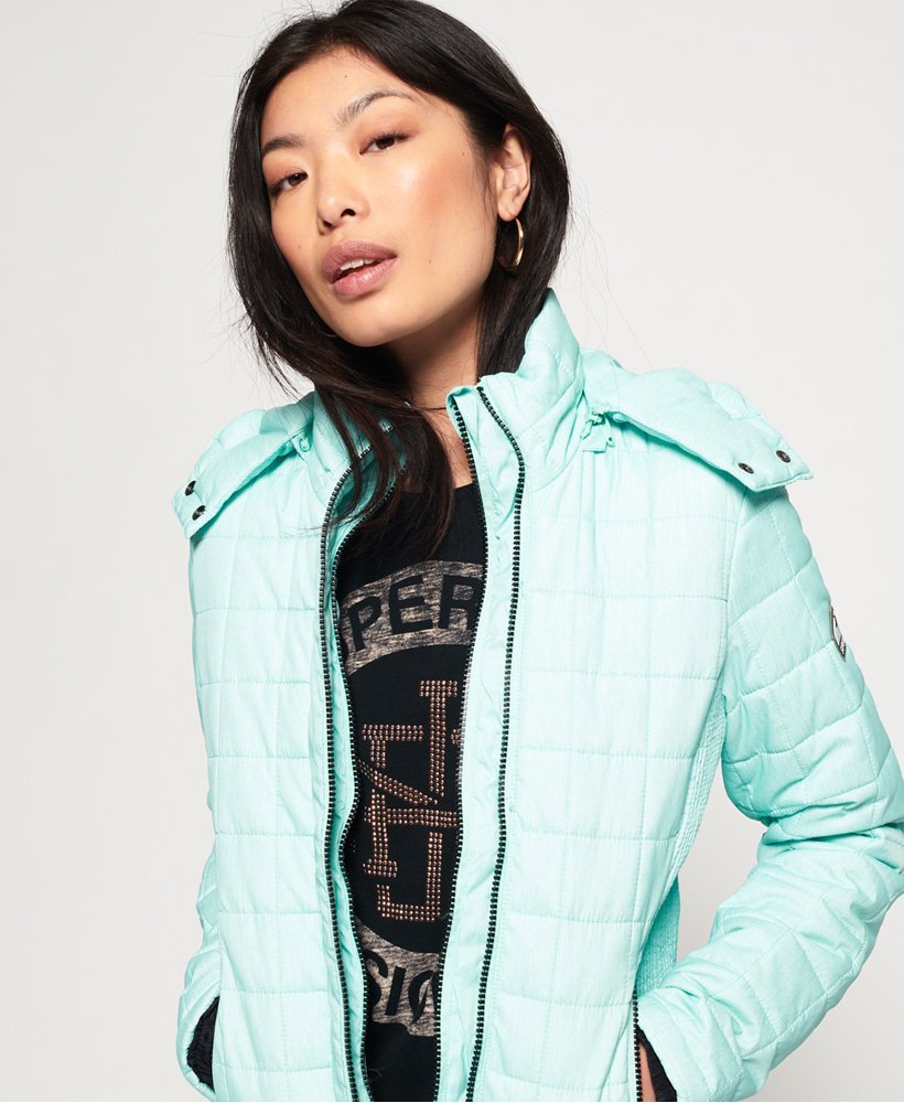 womens Hooded Box Quilt Fuji Jacket in Aqua Mint Marl | Superdry UK