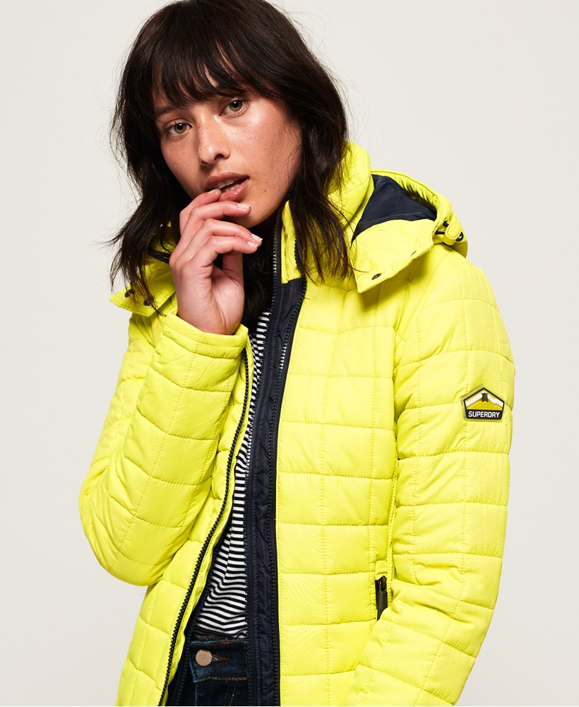 womens Hooded Box Quilt Fuji Jacket in Sport Code Yellow | Superdry UK