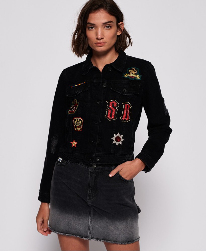 womens Denim Girlfriend Jacket in Rock Black | Superdry UK