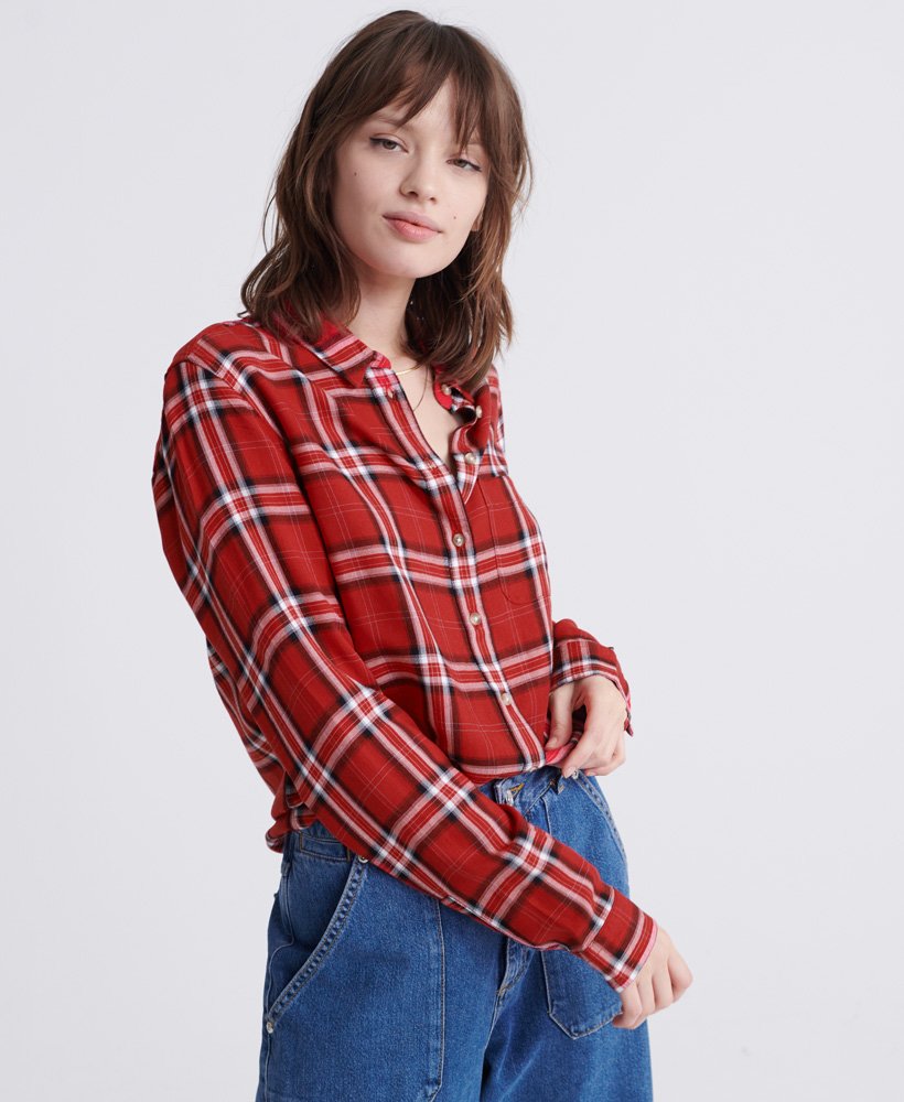 womens Lightweight Check Shirt in Red Check | Superdry UK