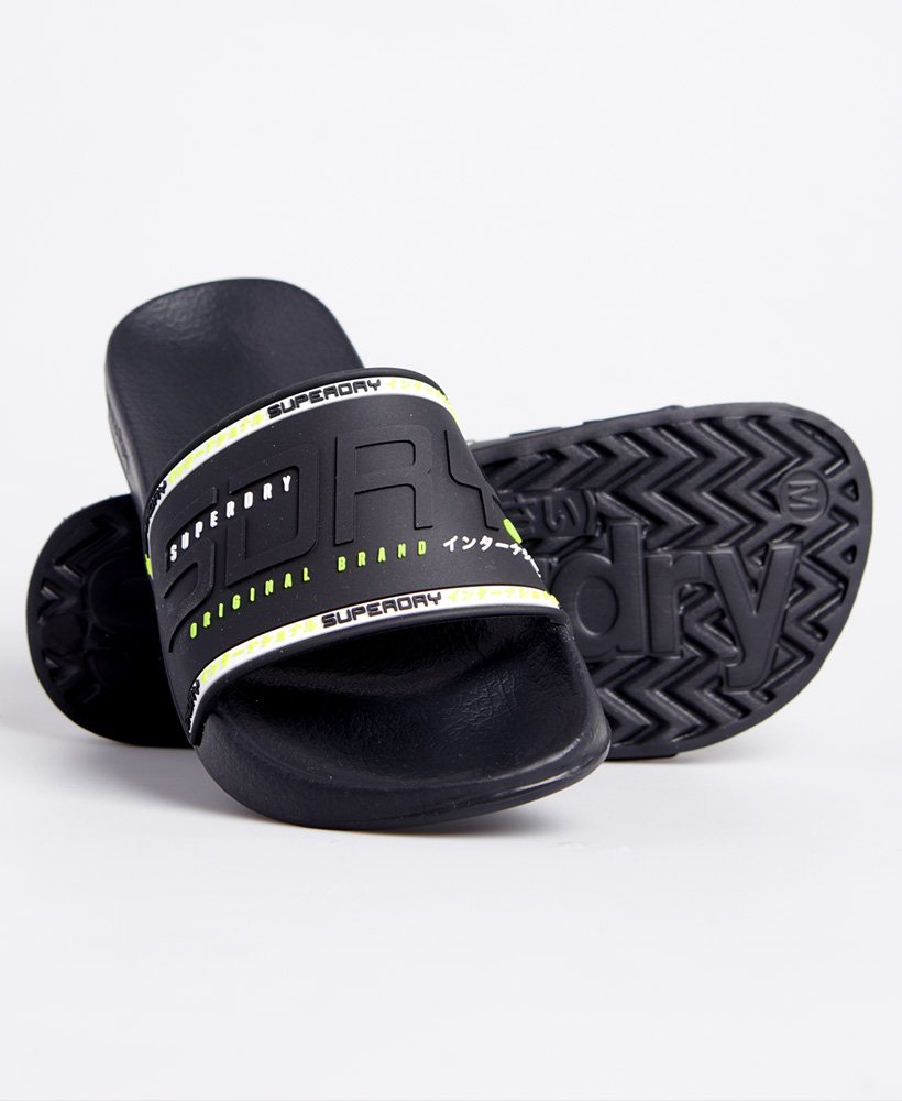 womens City Neon Pool Sliders in Black | Superdry UK