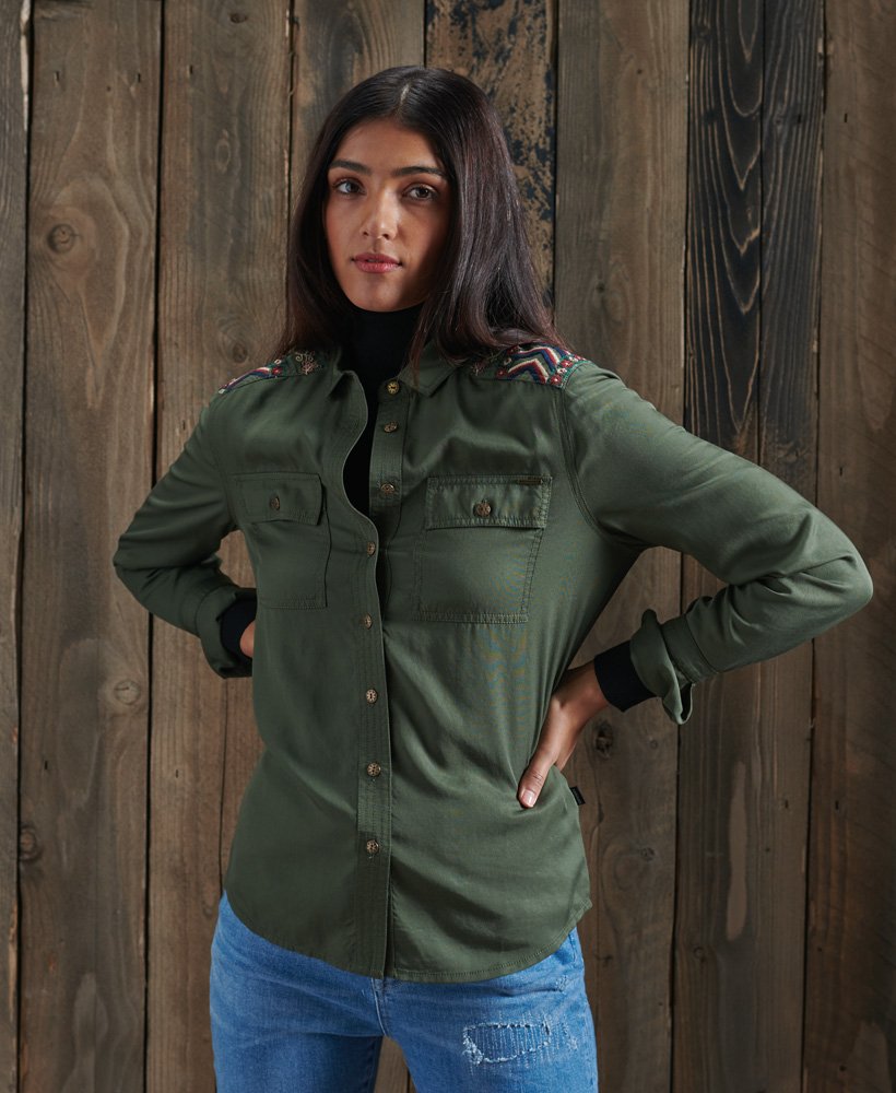womens Military Embroidered Overshirt in KHAKI | Superdry US