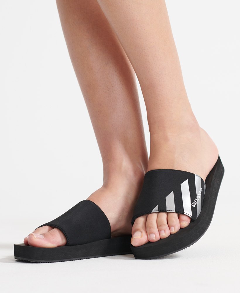womens Swim Sport Sliders in BLACK METALIC | Superdry UK