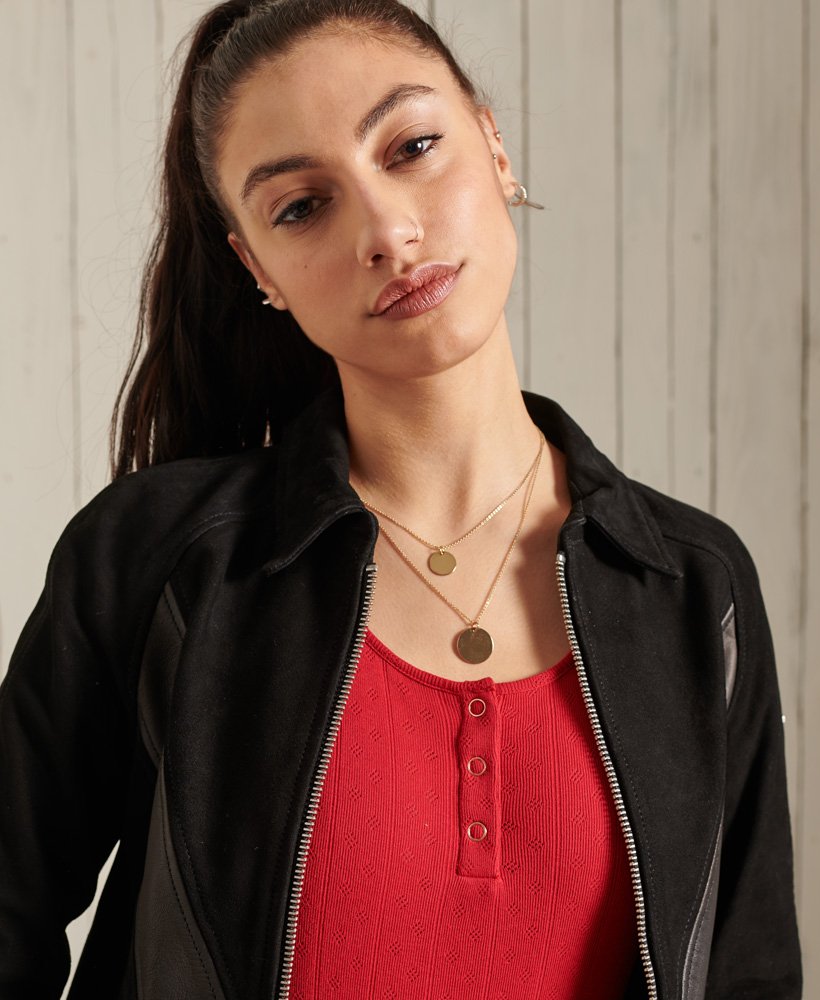 womens Pointelle Skinny Grandad Top in Chilli Pepper | Superdry US