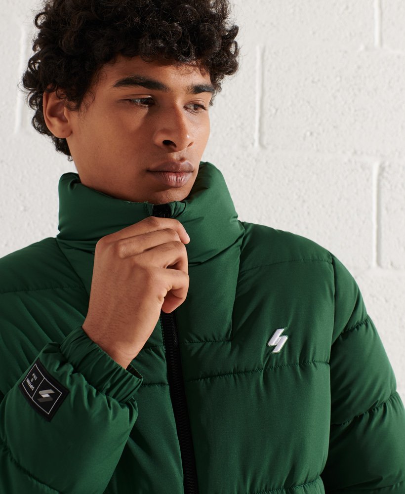 mens Non Hooded Sports Puffer Jacket in DARK GREEN | Superdry UK
