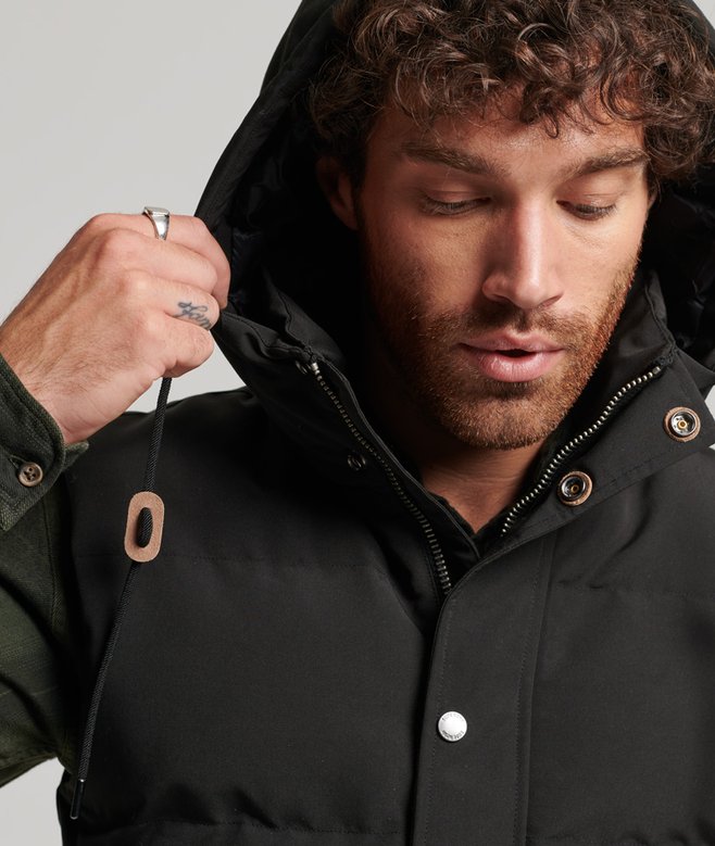 mens Everest Hooded Puffer Gilet in Black | Superdry IE