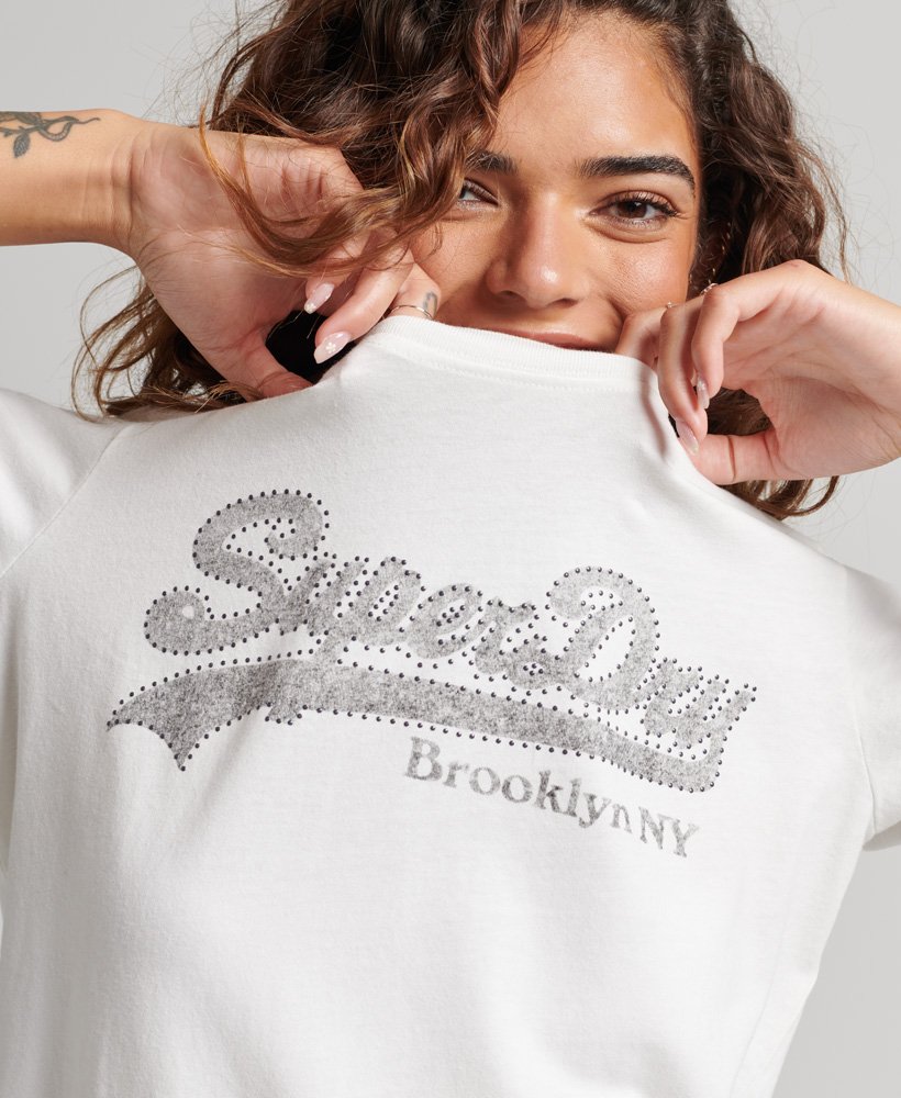 womens Embellished Graphic Logo T-Shirt in ECRU | Superdry UK