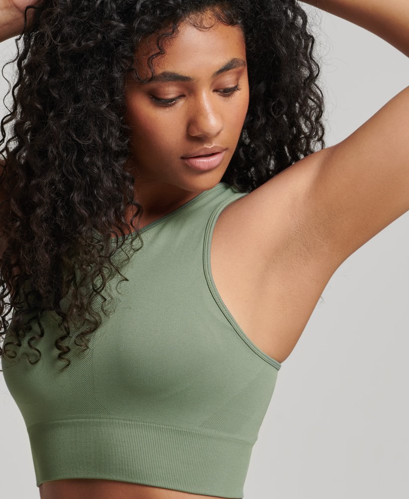 womens Core Seamless Mid Impact Bra in Laurel Khaki | Superdry UK