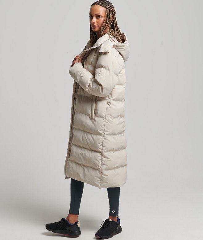 womens Train Longline Padded Jacket in Chateau Beige | Superdry UK
