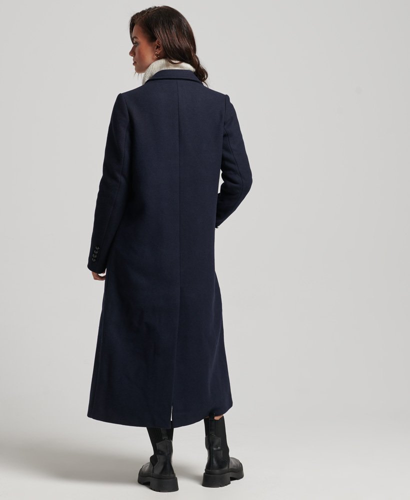 womens Long Military Wool Coat in Eclipse Navy | Superdry UK