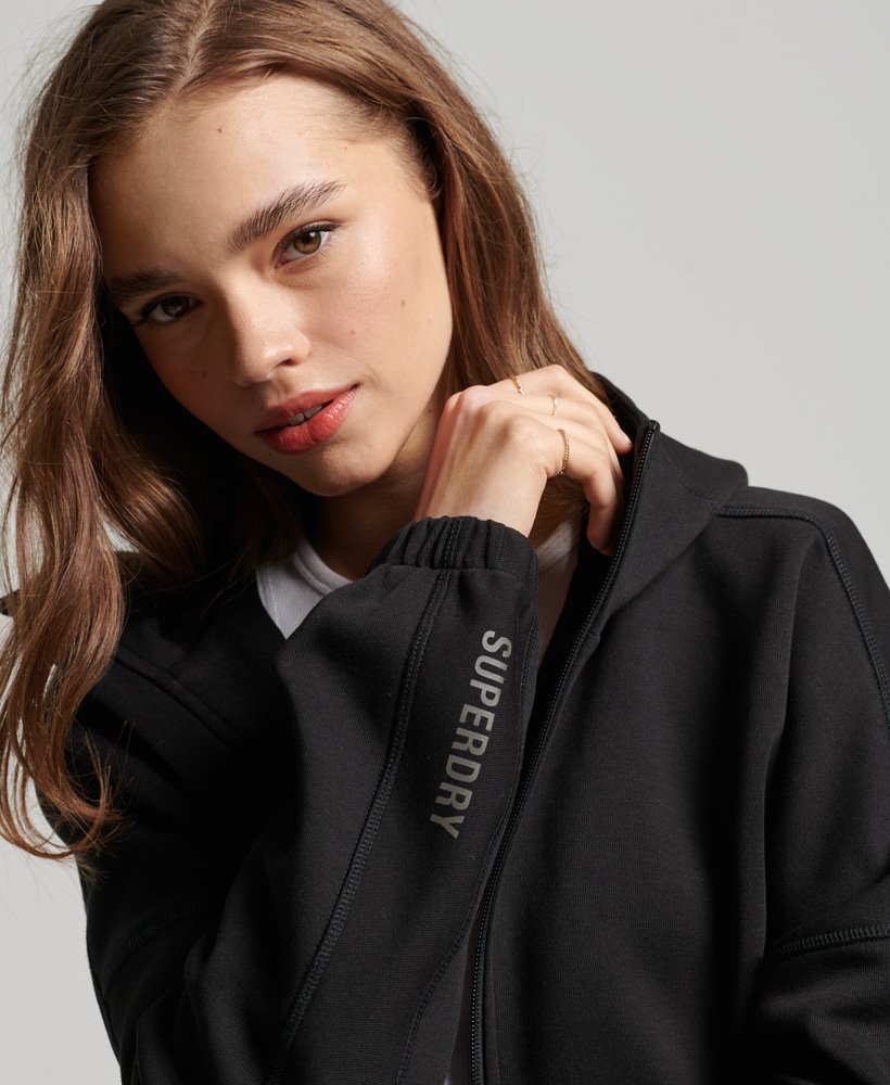 womens Code Tech Zip Hoodie in Black | Superdry UK