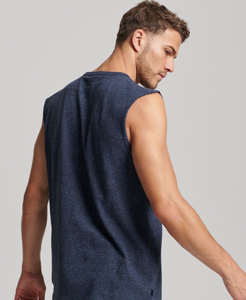 mens Organic Cotton Vintage Logo Embroidered Tank Top in Vintage Navy ...