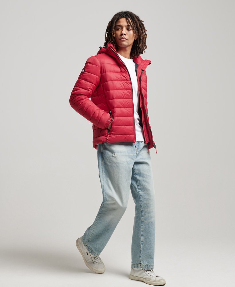 mens Hooded Classic Puffer Jacket in High Risk Red | Superdry UK
