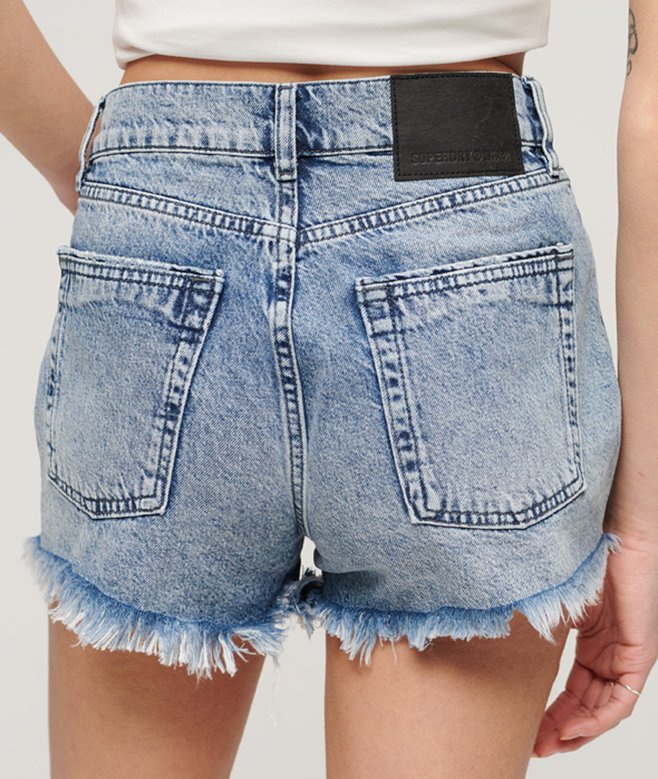 womens High Rise Denim Shorts in Washed Indigo | Superdry UK