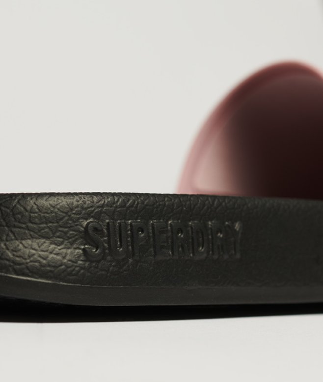 womens Code Logo Pool Sliders in Black/Blush/Metallic Rose | Superdry UK