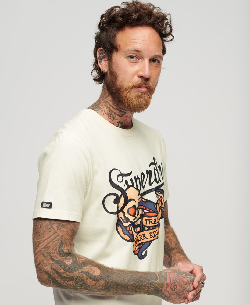 mens Tattoo Script Front Print T-Shirt in OFF WHITE | Superdry UK