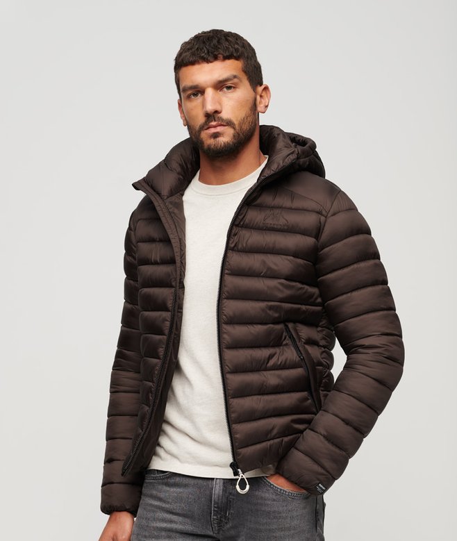 mens Hooded Fuji Sport Padded Jacket in Dark Oak Brown | Superdry UK