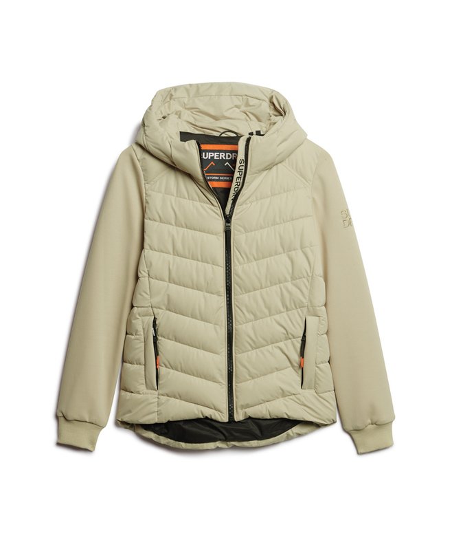 womens Hooded Storm Hybrid Padded Jacket in Pelican Beige | Superdry UK