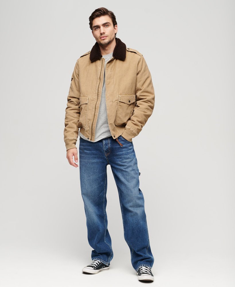 mens 70s Corduroy Borg Collar Bomber Jacket in Classic Tan Brown ...