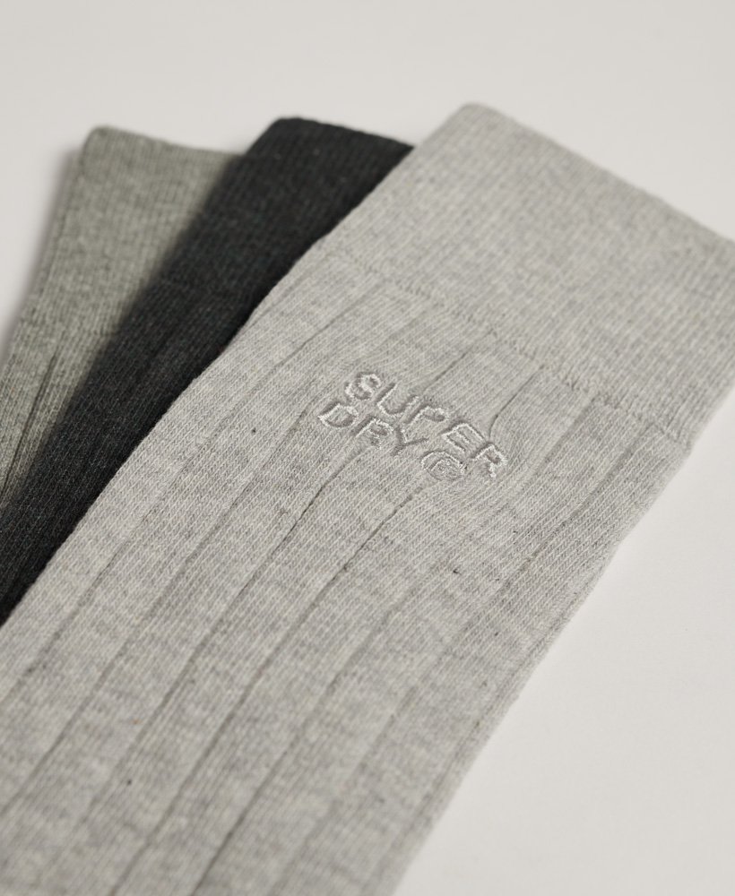 womens Organic Cotton Unisex Core Rib Crew Sock 3 Pack in Charcoal Grey Marl | Superdry UK