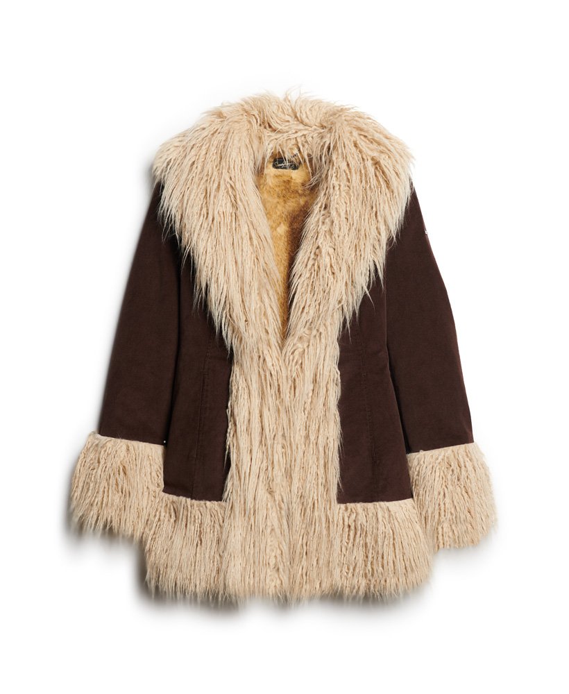 womens Faux Fur Lined Afghan Coat in Coffee Bean Brown | Superdry UK