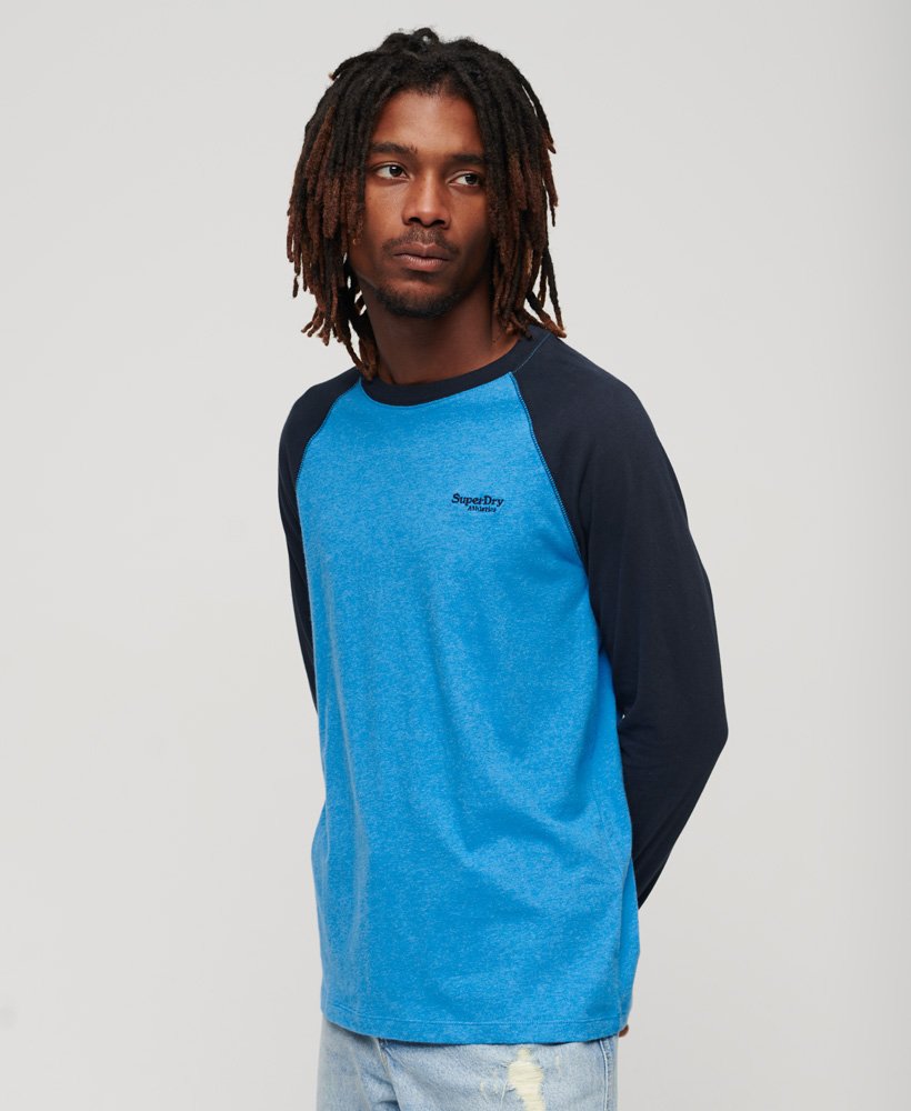 Langärmeliges Baseball-Oberteil aus Bio-Baumwolle scuba blau meliert ...