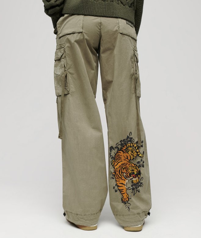 womens Superdry x Ringspun Boyfriend Cargo Pants in Chive Green ...