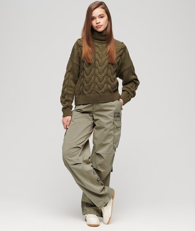 womens Superdry x Ringspun Boyfriend Cargo Pants in Chive Green ...