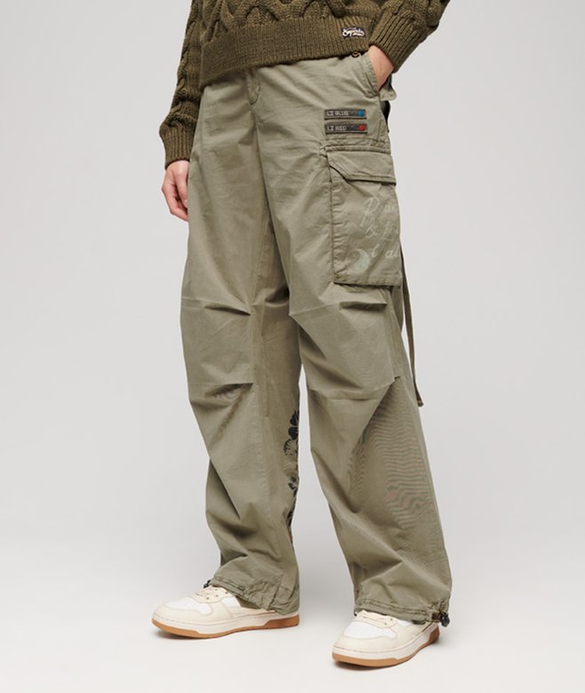 womens Superdry x Ringspun Boyfriend Cargo Pants in Chive Green ...
