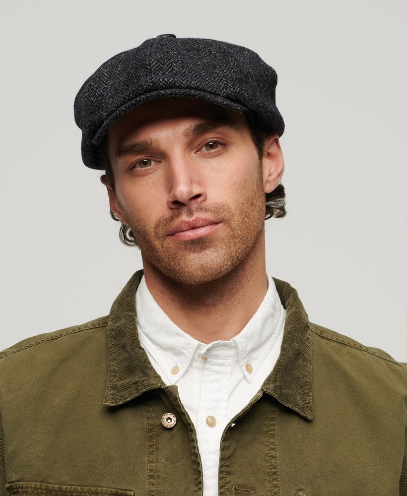 mens Baker Boy Cap in Dark Grey Herringbone | Superdry UK