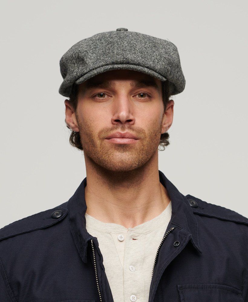 mens Baker Boy Cap in Black & White Plain Weave | Superdry UK