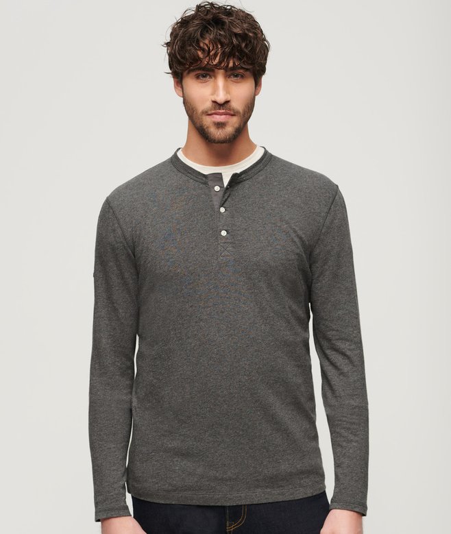 mens Long Sleeve Jersey Grandad Top in COSMO GREY MARL | Superdry UK