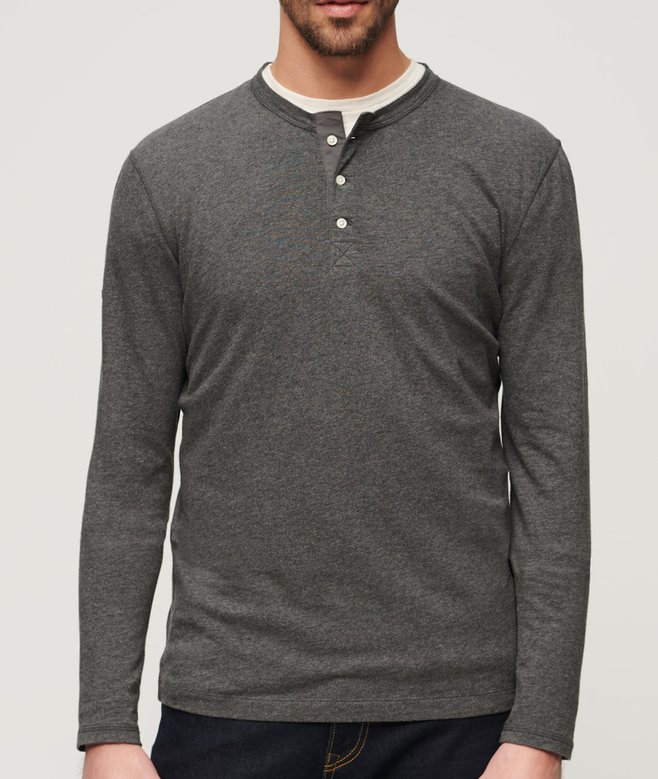mens Long Sleeve Jersey Grandad Top in COSMO GREY MARL | Superdry UK