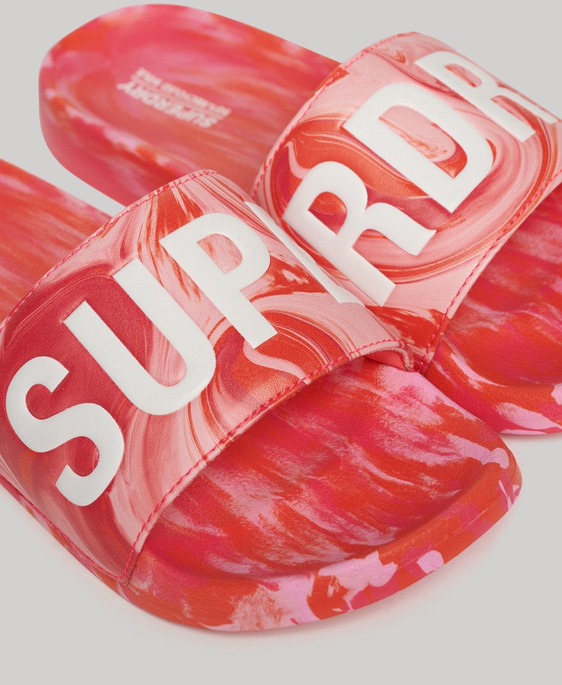 womens Marble Pool Sliders in HYPER FIRE PINK AOP | Superdry UK