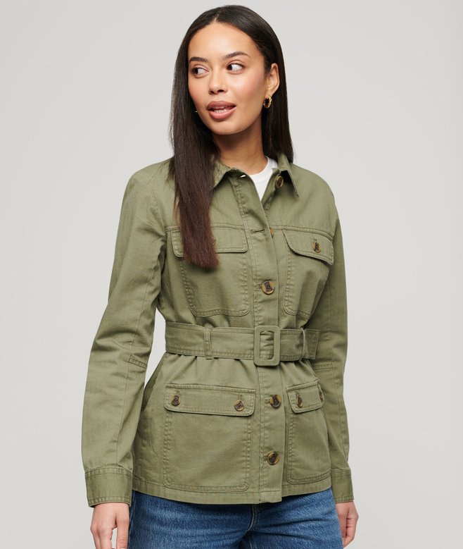 womens Cotton Belted Safari Jacket in Wild Khaki | Superdry UK