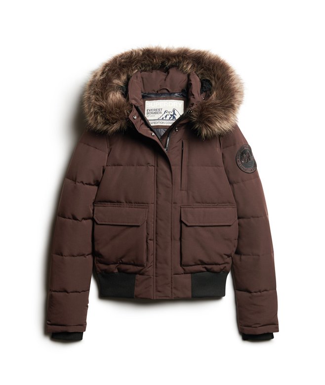 womens Everest Hooded Bomber Jacket in Java Brown | Superdry UK