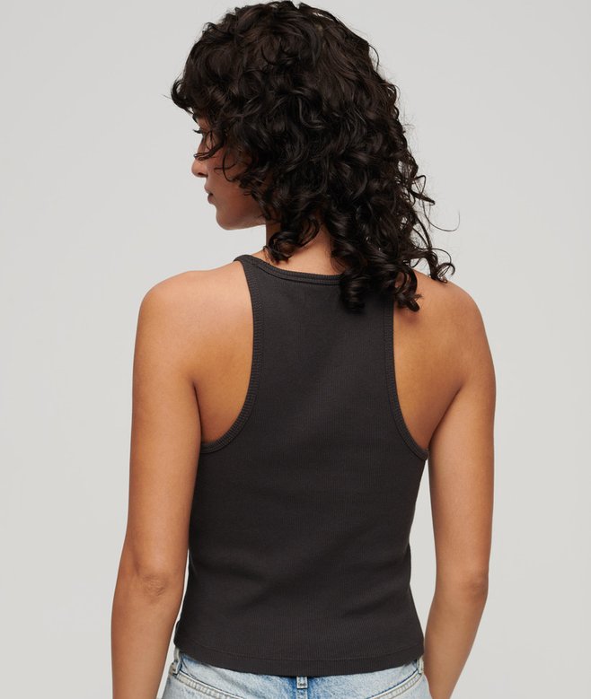 womens Essential Logo Racer Vest Top in BISON BLACK | Superdry UK