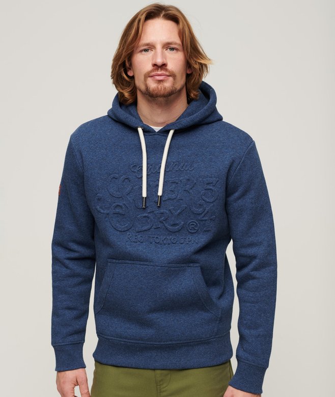mens Embossed Archive Graphic Hoodie in Bright Blue Marl | Superdry UK