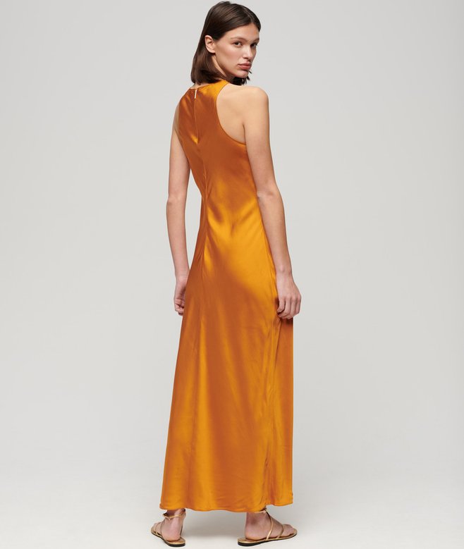 womens Satin Racer Midi Dress in Heritage Ochre Yellow | Superdry UK