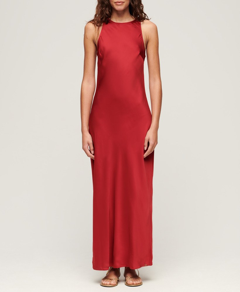 womens Satin Racer Midi Dress in Red Dahlia | Superdry UK