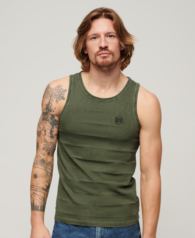 mens Organic Cotton Vintage Texture Tank Top in Olive Khaki | Superdry UK