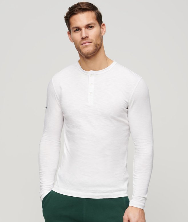 mens Long Sleeve Jersey Grandad Top in OPTIC | Superdry UK