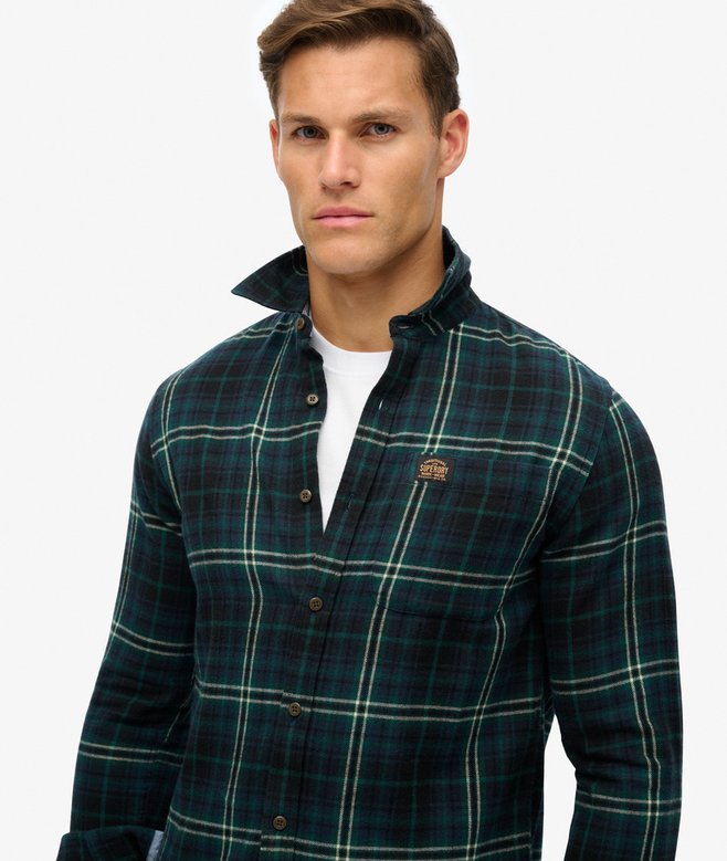 mens Long Sleeve Cotton Lumberjack Shirt in Frontier Check Navy ...